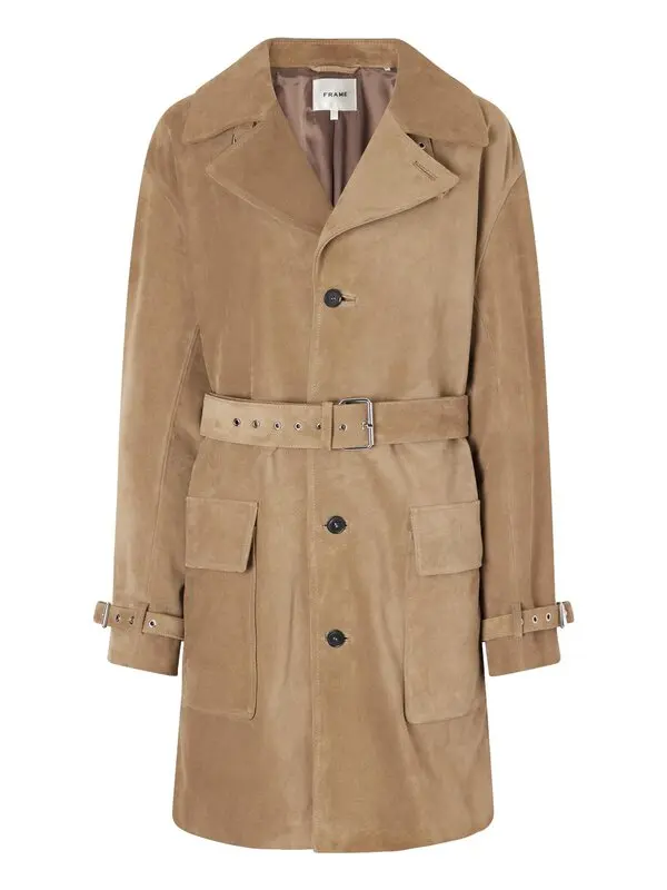 FRAME Belted Suede Trench Coat - Brown