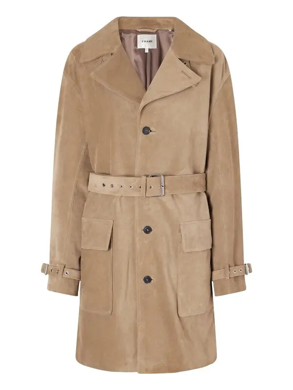 FRAME Belted Suede Trench Coat - Camel