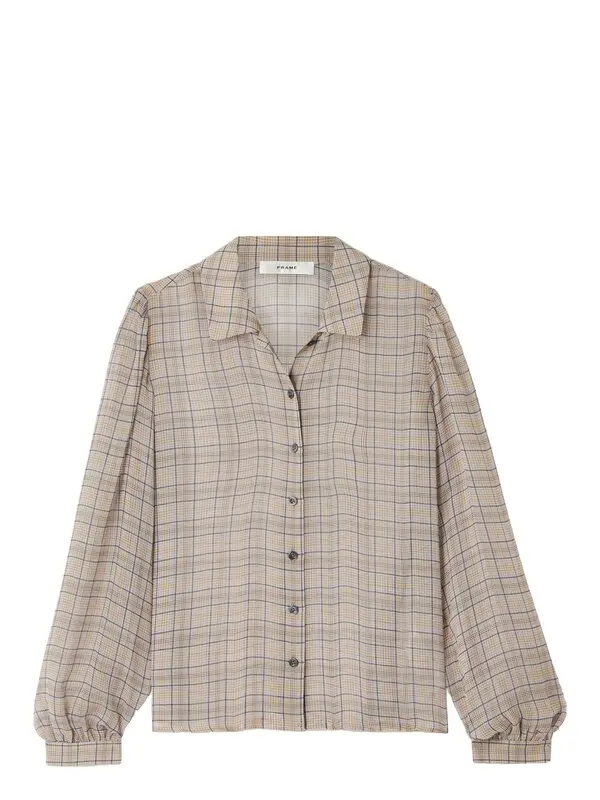 FRAME The Plaid Staple Gathered Silk-chiffon Shirt - Beige