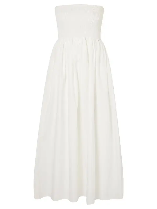Faithfull The Brand Jamie Strapless Shirred Cotton-poplin Midi Dress - White