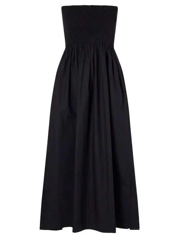 Faithfull The Brand Jamie Strapless Shirred Cotton-poplin Midi Dress - Black
