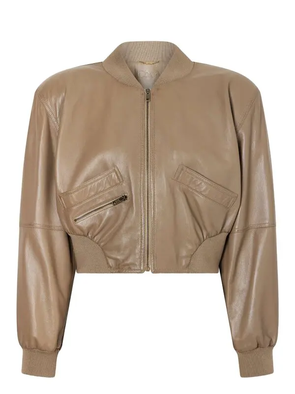 Chloé Cropped Leather Bomber Jacket - Beige