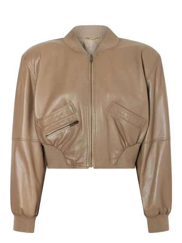 Chloé Cropped Leather Bomber Jacket - Neutrals