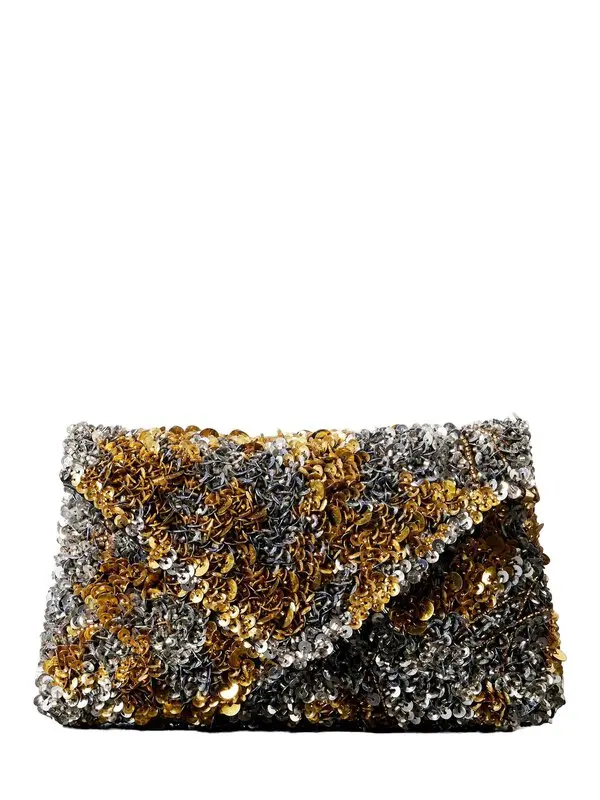 Dries Van Noten Embellished Satin Clutch - Silver