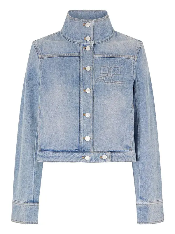 COURREGES Reedition Cropped Embroidered Denim Jacket - Blue