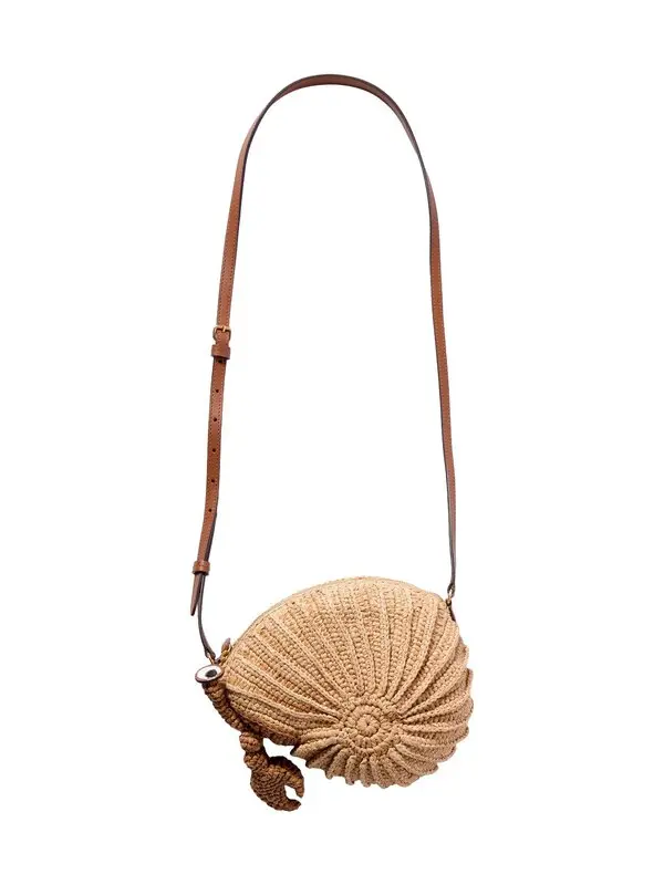 ANYA HINDMARCH Hermit Crab Leather-trimmed Raffia Shoulder Bag - Neutrals