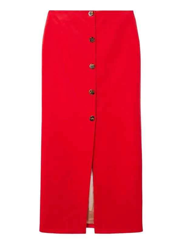 BLAZÉ MILANO Jealousy Malaya Button-embellished Velvet Midi Skirt - Red
