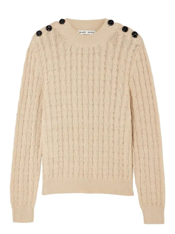 BLAZÉ MILANO Button-embellished Cable-knit Cotton Sweater - Beige