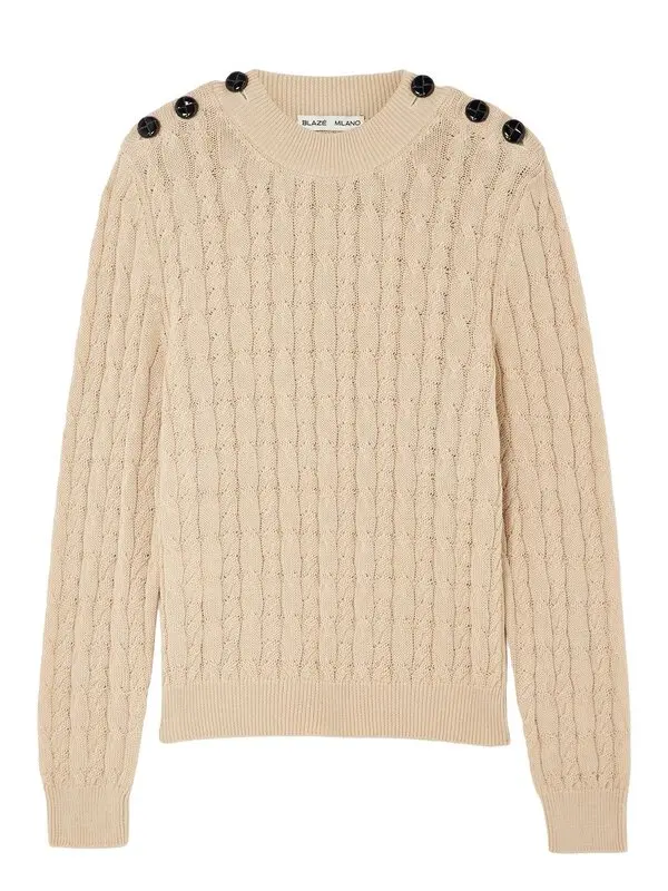 BLAZÉ MILANO Button-embellished Cable-knit Cotton Sweater - Neutrals