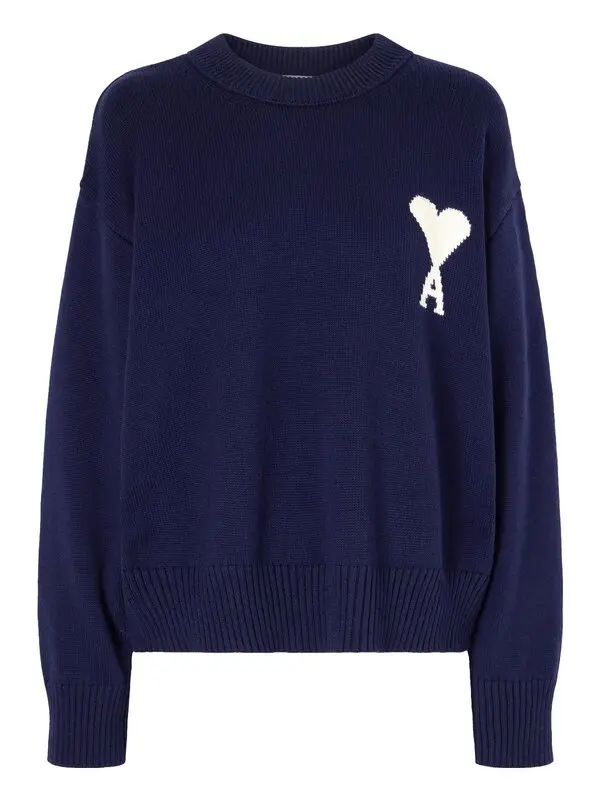 Ami Intarsia Wool And Cotton-blend Sweater - Blue