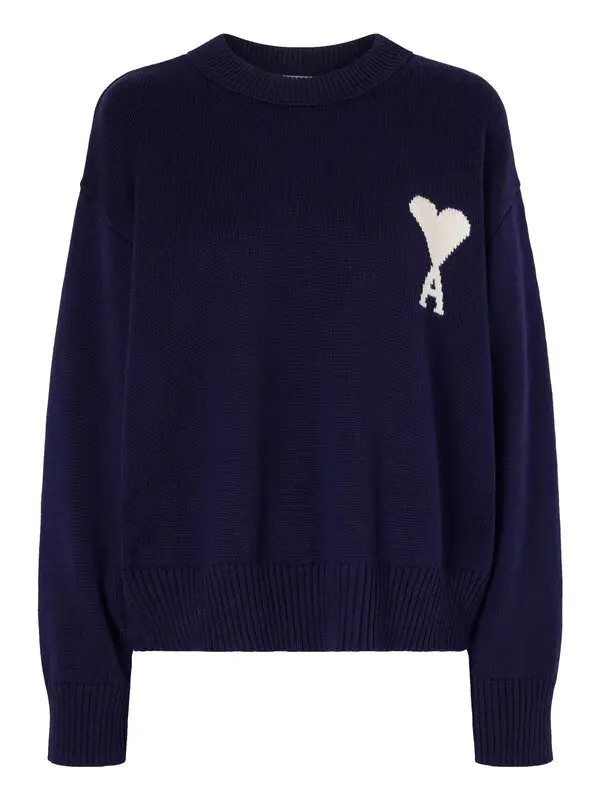 Ami Intarsia Wool And Cotton-blend Sweater - Midnight Blue