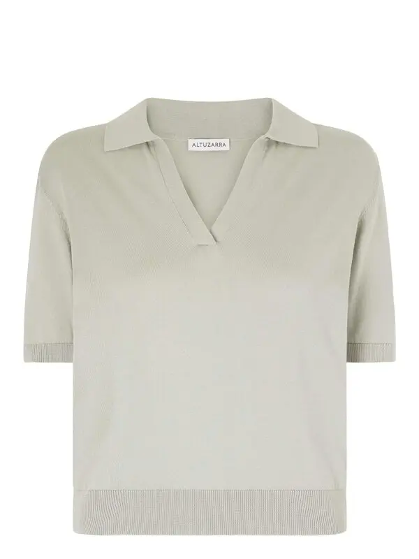 Altuzarra Clay Cropped Cotton And Silk-blend Polo Shirt - Sage Green