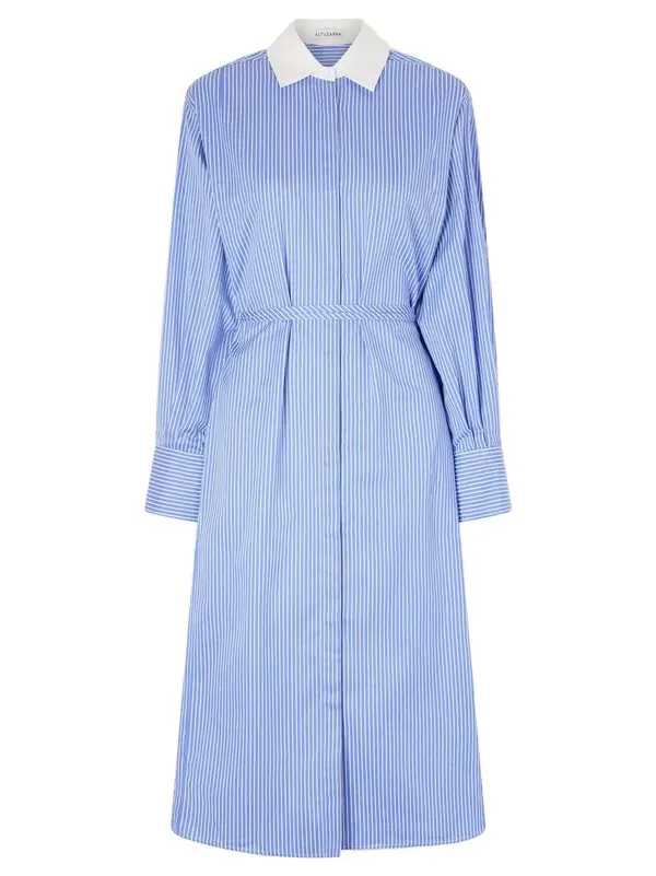 Altuzarra Floyd Belted Striped Cotton-poplin Midi Dress - Blue