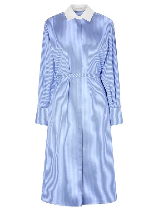 Altuzarra Floyd Belted Striped Cotton-poplin Midi Shirt Dress - Blue