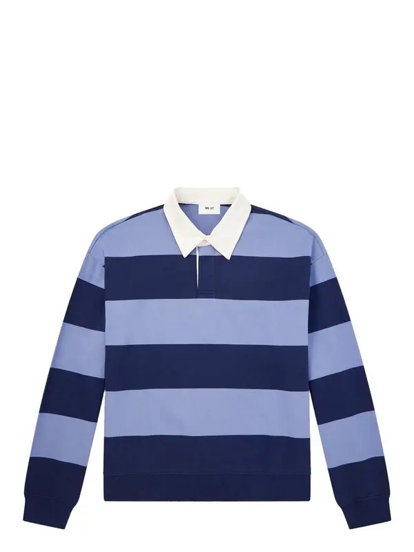 Nn07 David 30043 Striped Organic Cotton Polo Shirt - Blue