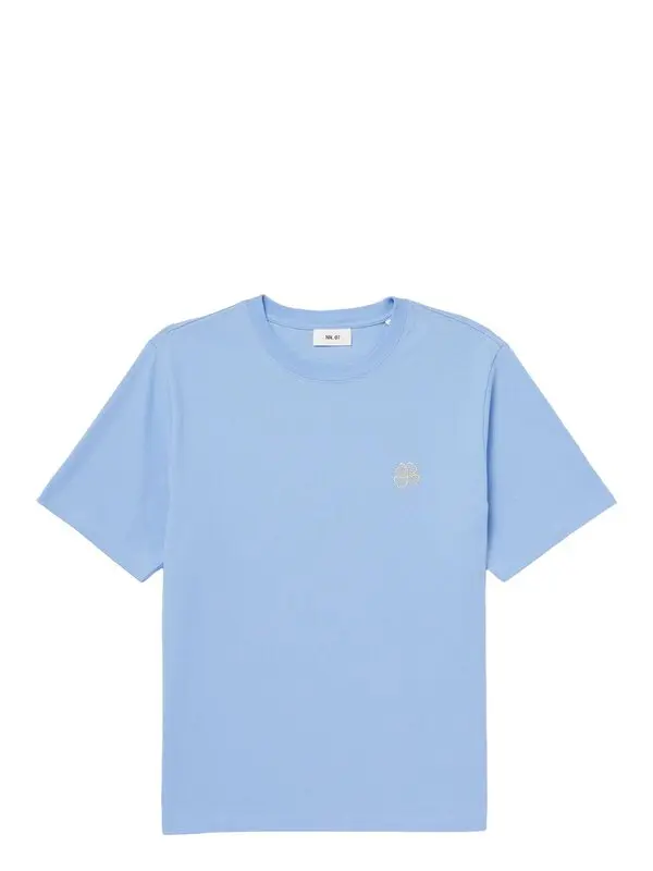 Nn07 Jett 30026 Logo-embroidered Organic Cotton-jersey T-shirt - Blue