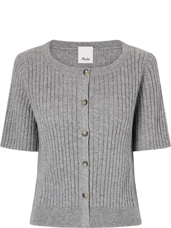 ALLUDE Ribbed Cotton And Cashmere-blend Cardigan - Gray