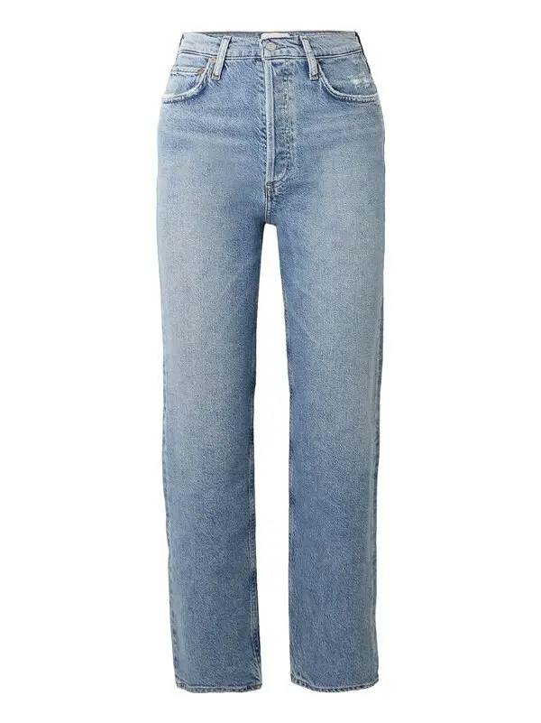 AGOLDE 90s Pinch Waist Cropped Distressed High-rise Straight-leg Jeans - Blue