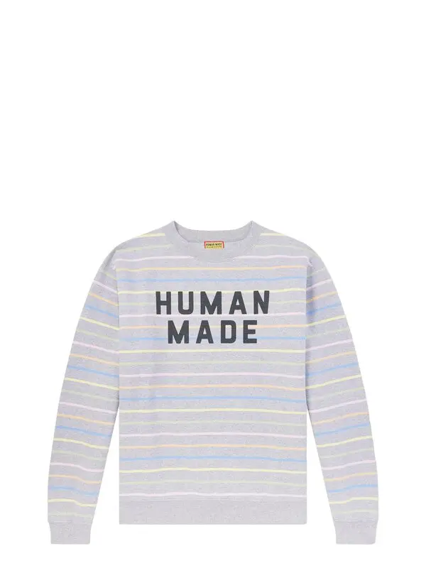 HUMAN MADE Logo-print Striped Cotton-jersey Sweatshirt - Gray