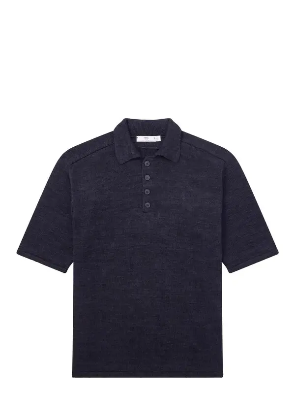 Inis Meáin Knitted Linen Polo Shirt - Black