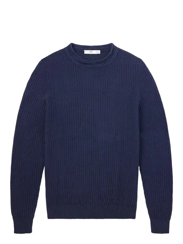 Inis Meáin Moss Ribbed Linen And Cotton-blend Sweater - Blue