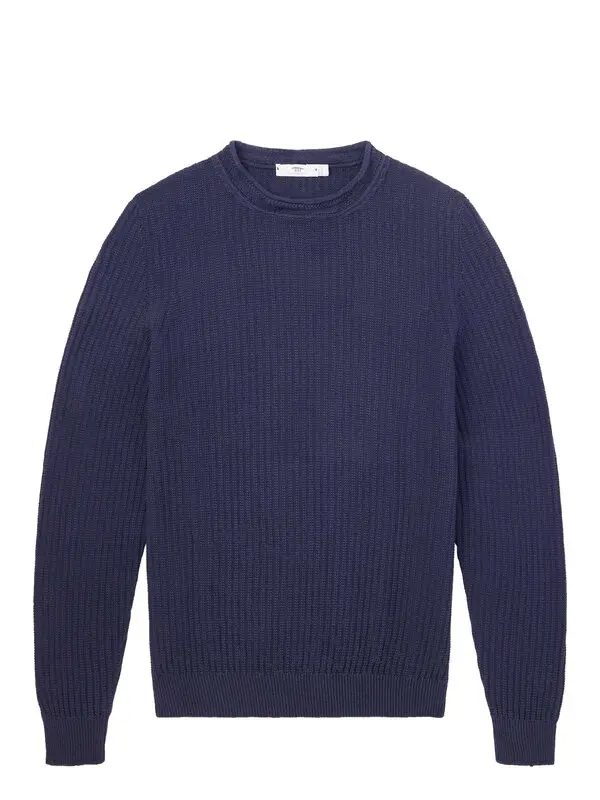 Inis Meáin Ribbed Linen And Cotton-blend Sweater - Navy