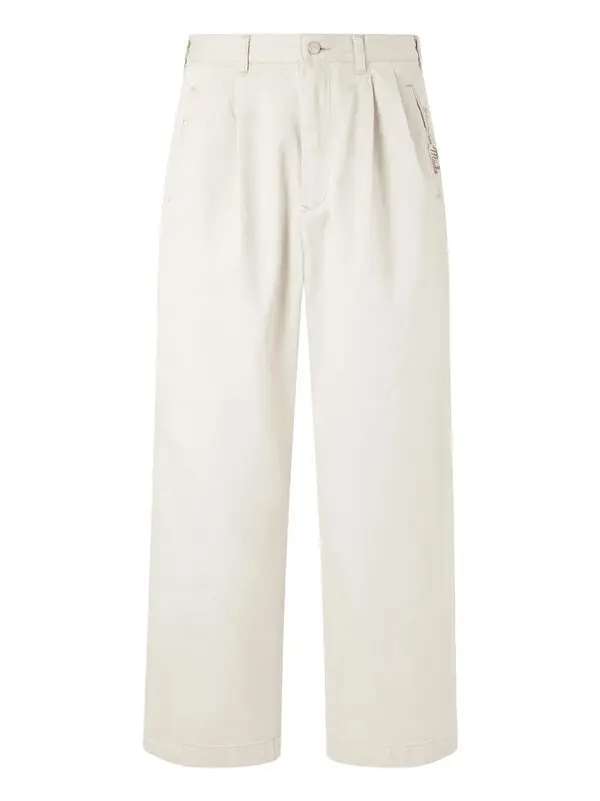 HUMAN MADE Wide-leg Logo-embroidered Pleated Cotton-twill Chinos - White