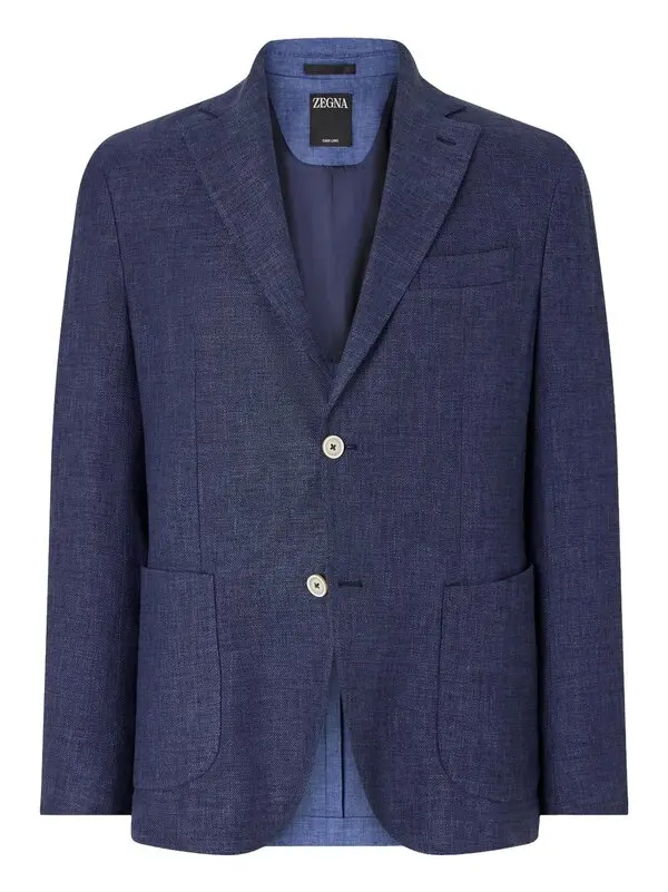 Eleventy Stretch-linen, Wool And Silk-blend Suit Jacket - Blue