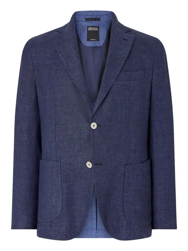 Eleventy Stretch-linen, Wool And Silk-blend Suit Jacket - Navy