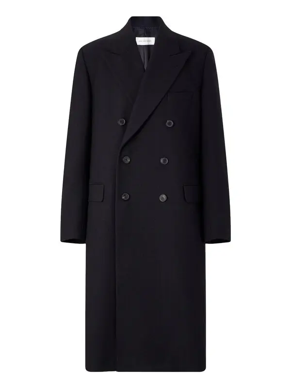 Dries Van Noten Double-breasted Herringbone Cotton And Wool-blend Coat - Black