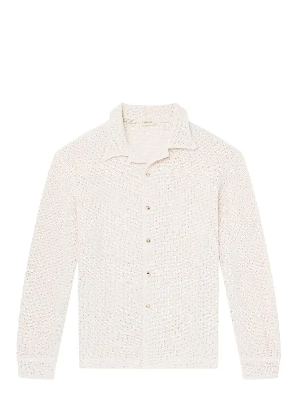De Bonne Facture Holiday Camp-collar Crocheted Cotton Shirt - Neutrals