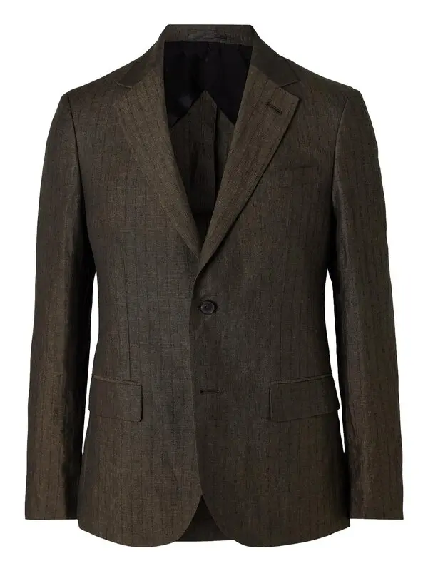 Mr P. Striped Linen Suit Jacket - Brown