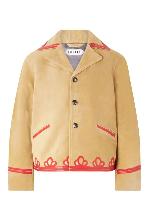 BODE Trefoil Leather-trimmed Suede Jacket - Tan