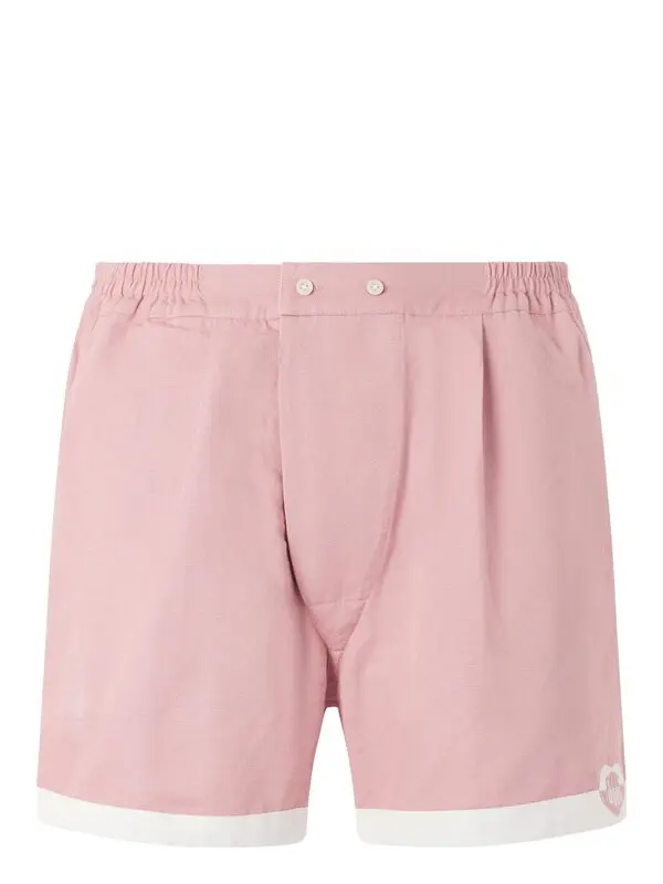 BODE Heart Deco Straight-leg Cotton-faille Shorts - Pink