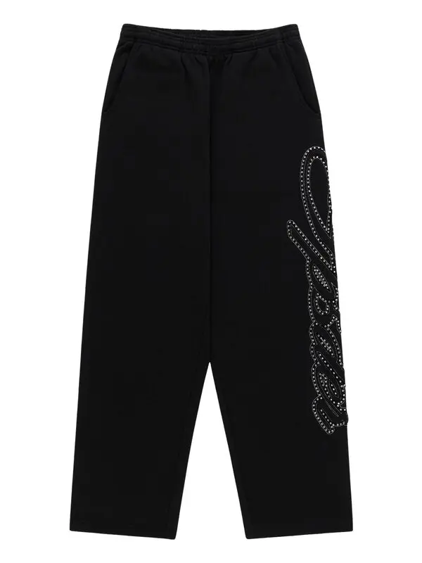 SP5DER Rhinestone Script Wide-leg Sweatpants - Black