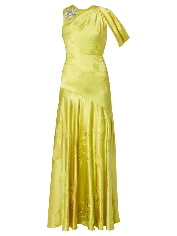 Erdem Embellished Draped Jacquard Gown - Yellow