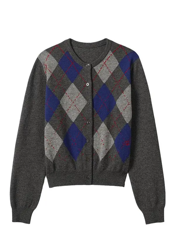 Johnstons Of Elgin Clan Argyle Cashmere Cardigan - Grey