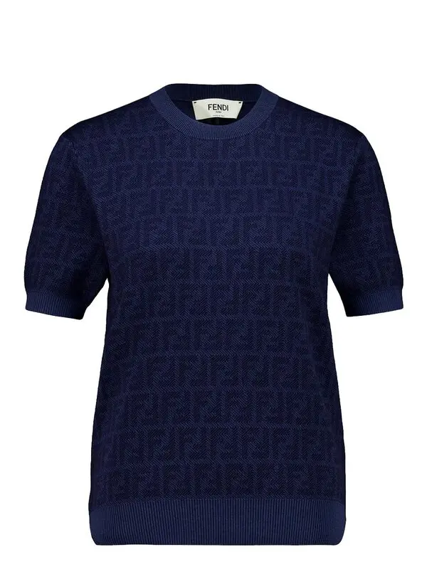 Fendi Ff Denim Knit Pullover - Blue