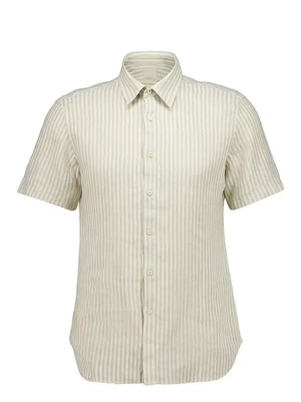 120% Lino Corda Short-sleeve Regular Fit Linen Shirt - Beige