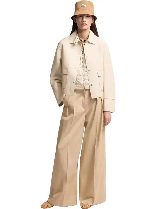 Moncler Ivory Haricot 3-in-1 Leather Down Shirt Jacket - Cream