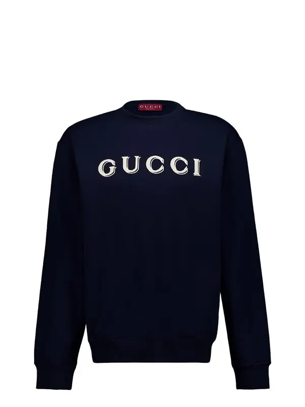 Gucci Navy Cotton Crewneck Sweatshirt With Embroidery - Blue