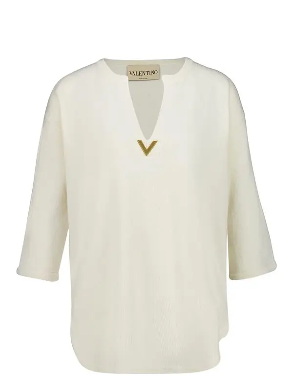 Valentino Garavani Long-sleeve Wool Top With V Detail - Cream