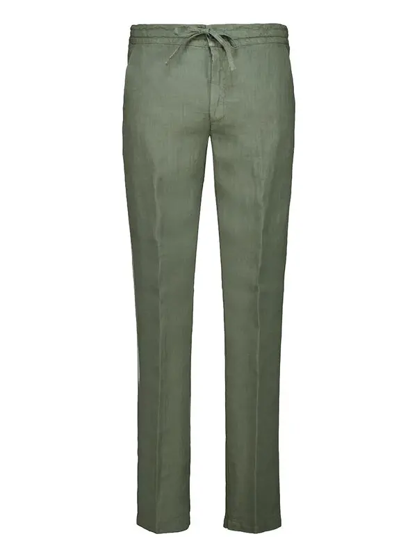 120% Lino Khaki Drawstring Linen Pants - Green