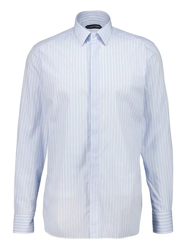TOM FORD Light And White Striped Cotton Shirt - Blue