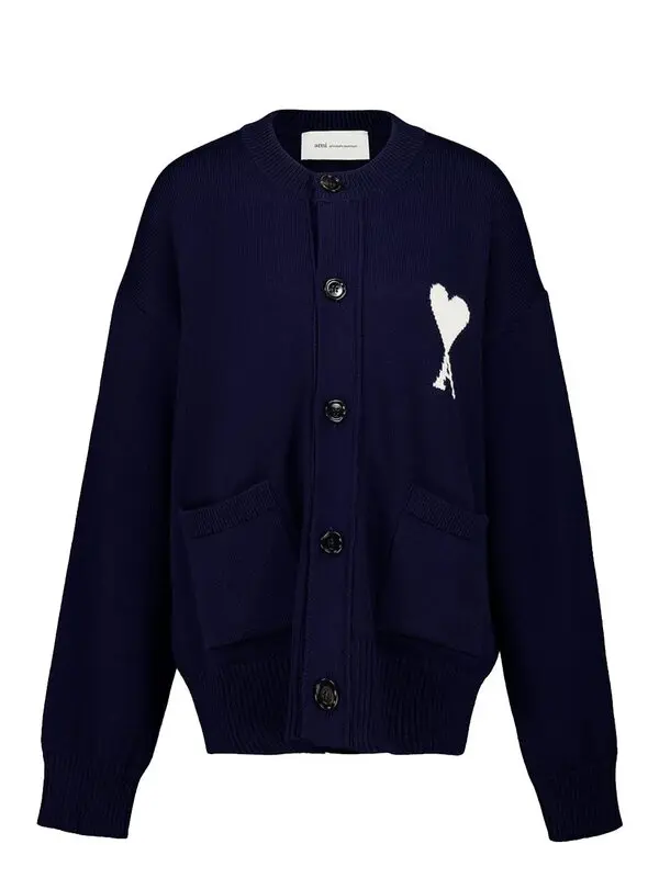 AMI Paris De Coeur Wool Cardigan - Blue