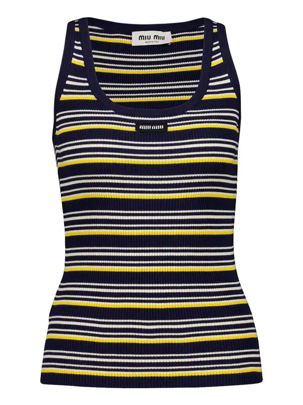 Miu Miu Striped Cotton Tank Top - Blue
