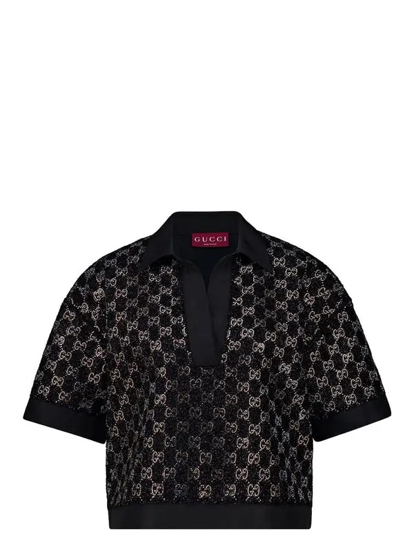 Gucci Wool Lamé Gg Crystal Top - Black