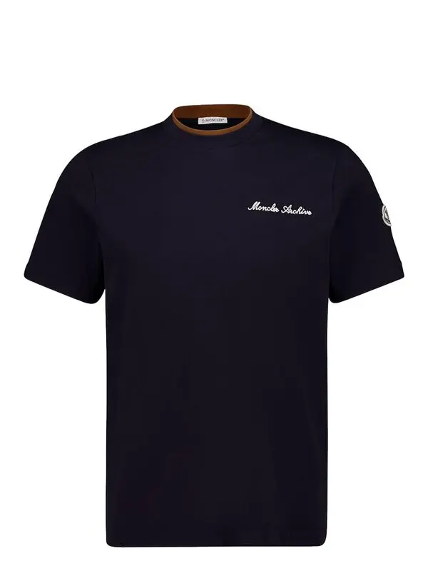 Moncler Navy Embroidered Cotton T-shirt - Blue