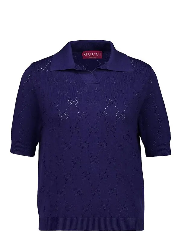 Gucci Cotton-silk Gg Pointelle Polo Shirt - Blue