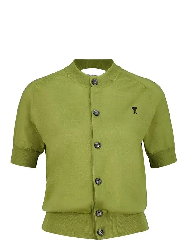 Ami Short-sleeve Merino Wool Cardigan - Green